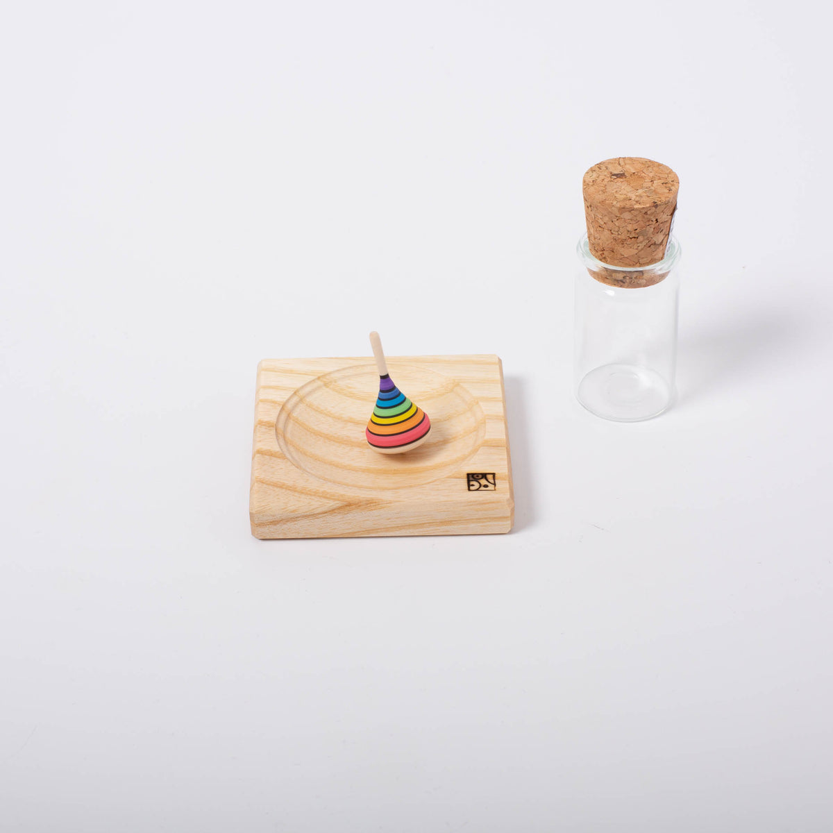 Mini Rainbow Spin Top with Wooden Plate | Conscious Craft